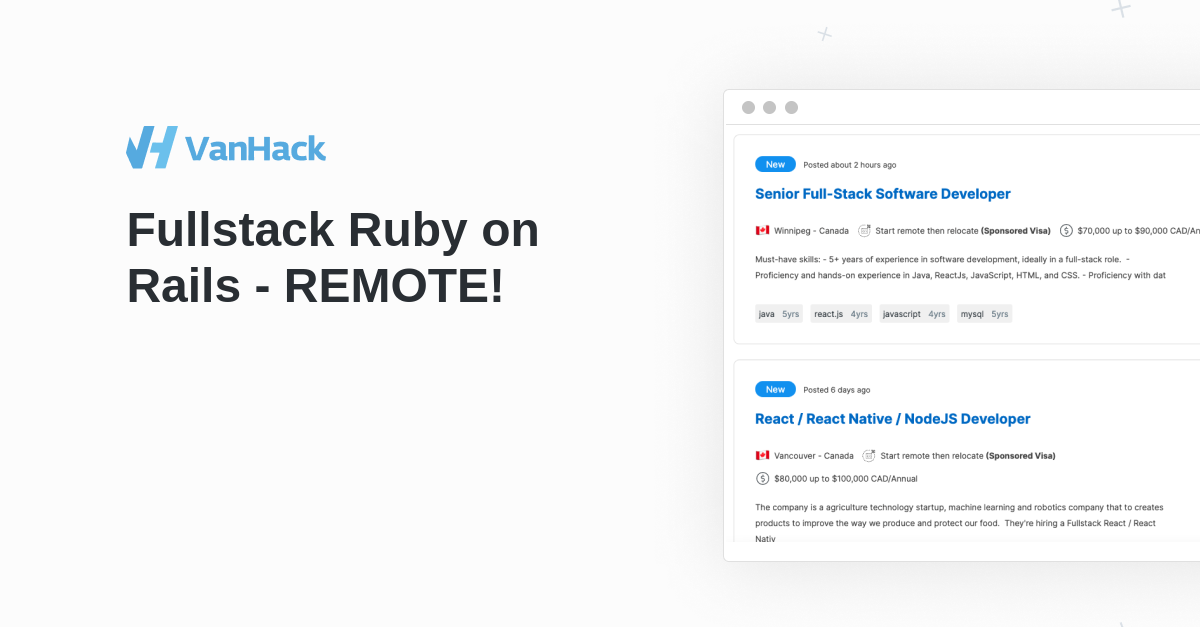 Fullstack Ruby on Rails - REMOTE! - VanHack